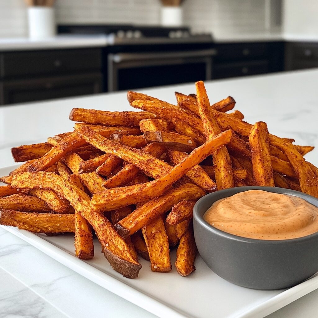 Crispy Air Fryer Sweet Potato Fries with Smoky Chipotle Maple Dipping ...